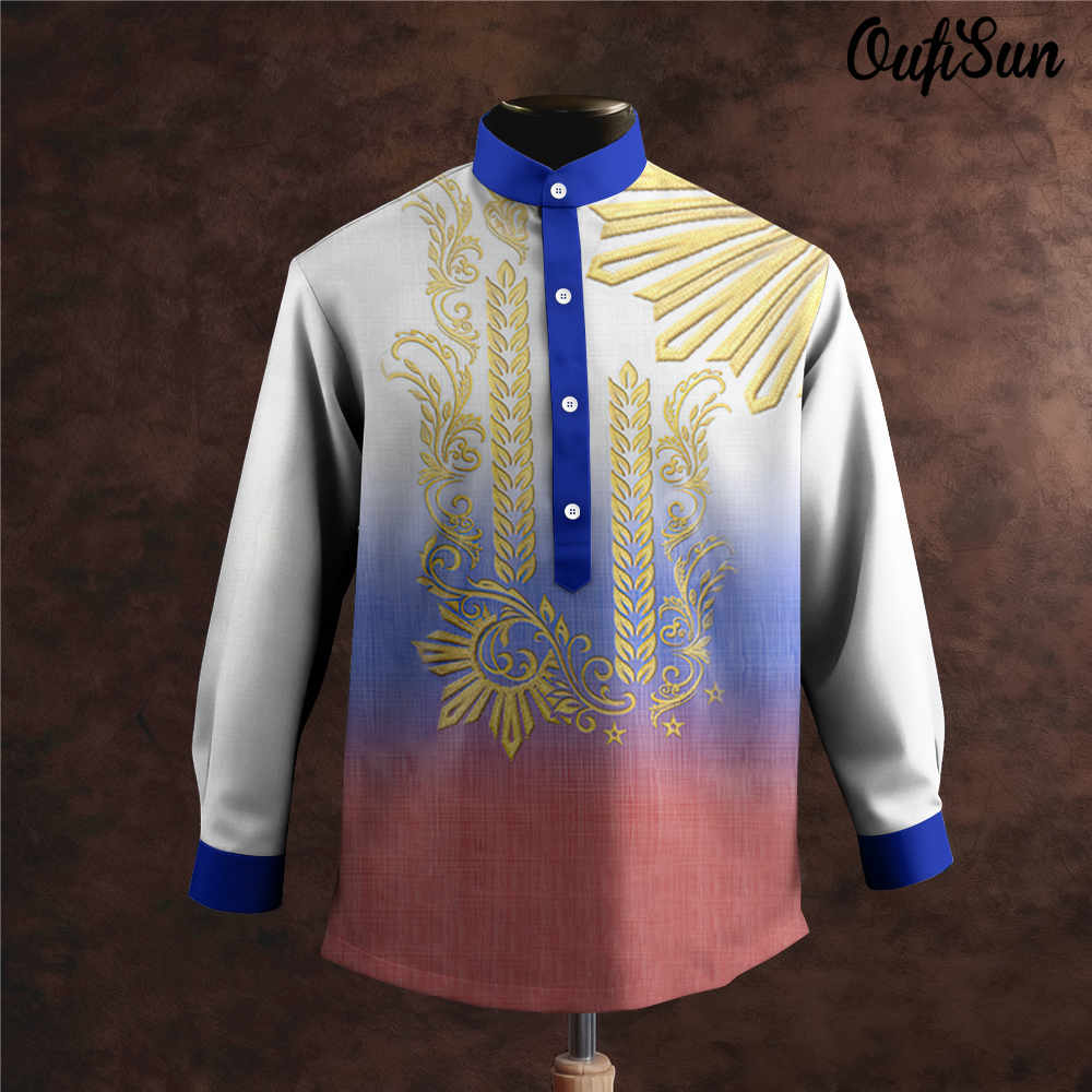 Retro Style Ethnic Clothing Men's Barong Long Sleeve Traditional Design ...