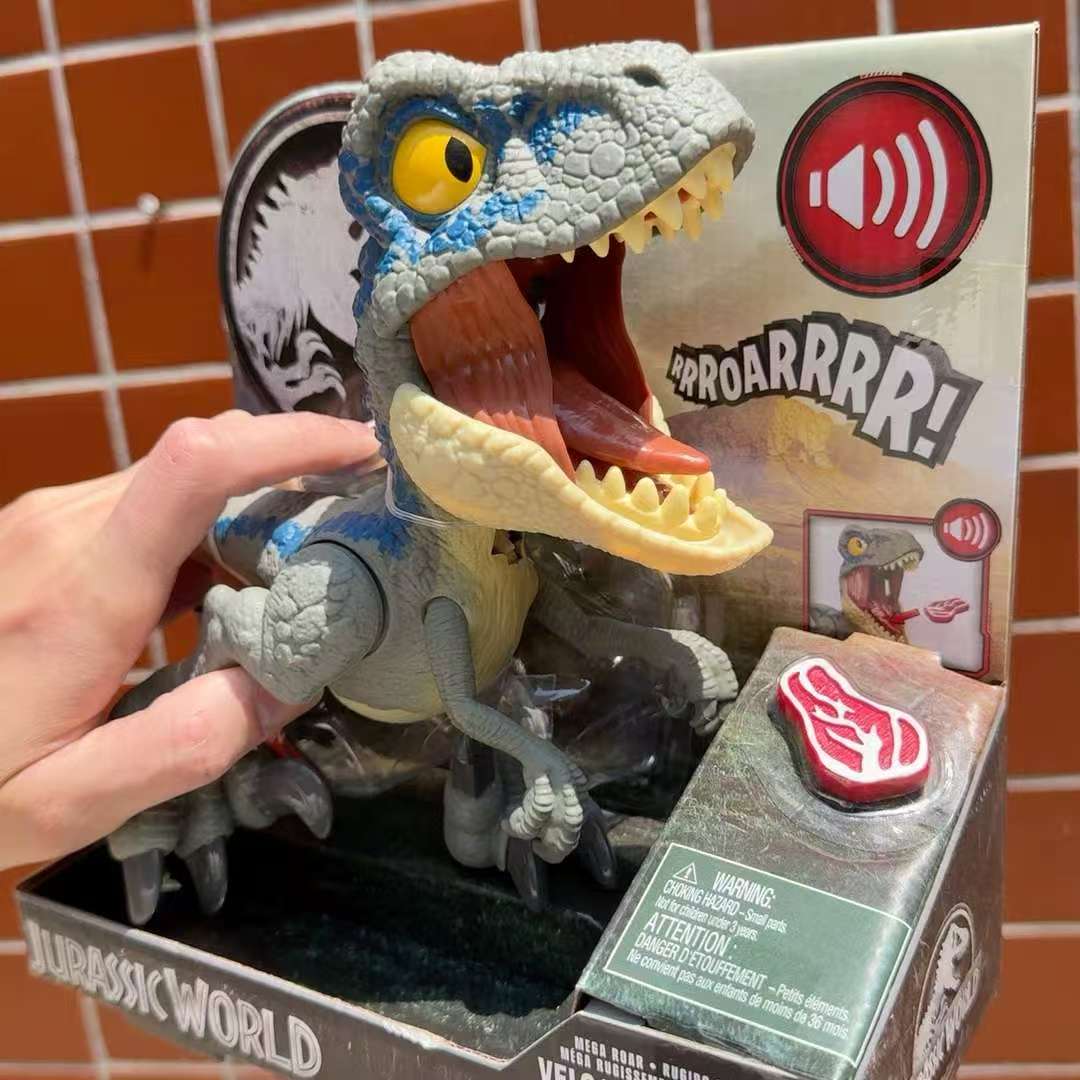 Mattel Jurassic World Mega Roar Blue Velociraptor Dinosaur Toy with ...
