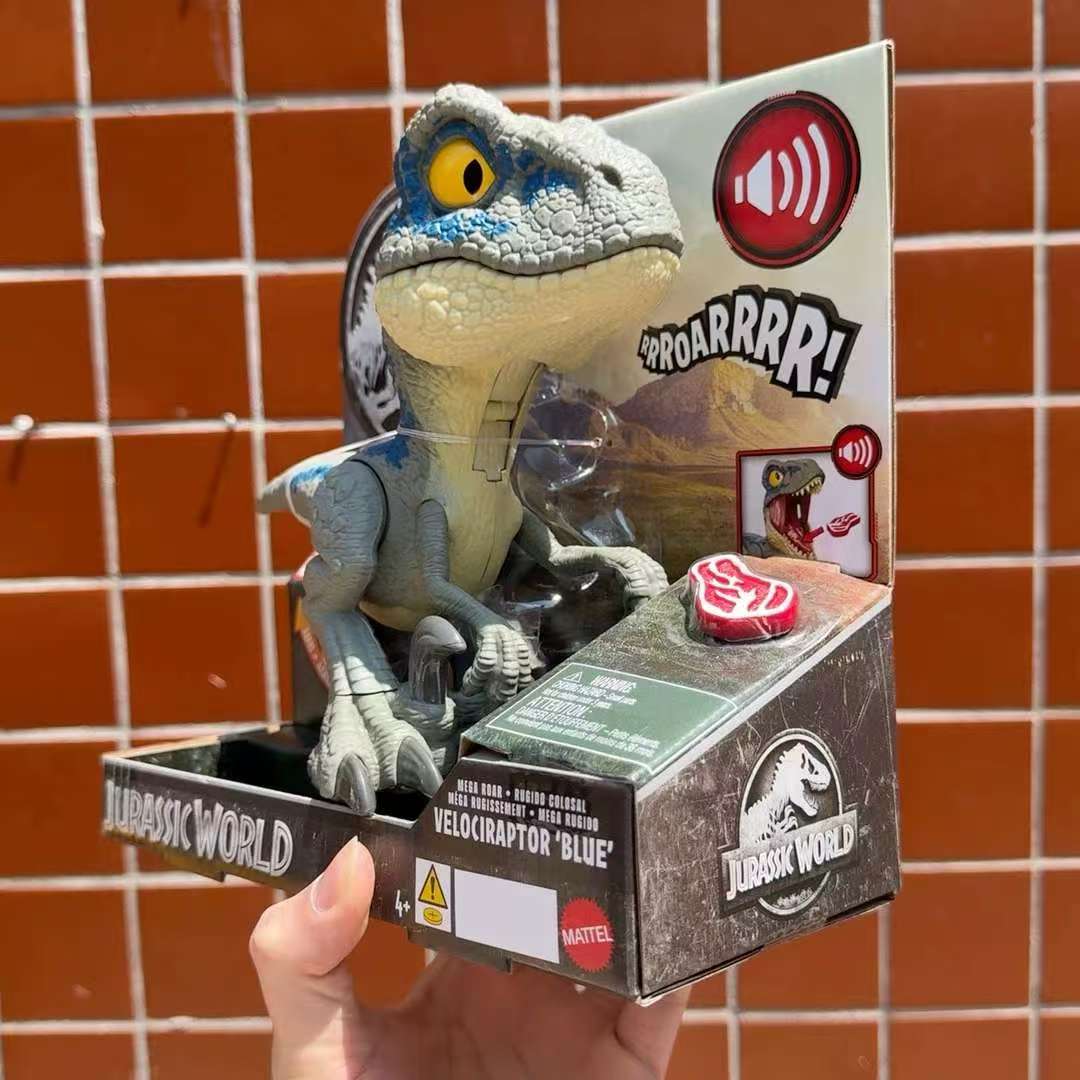 Mattel Jurassic World Mega Roar Blue Velociraptor Dinosaur Toy with ...