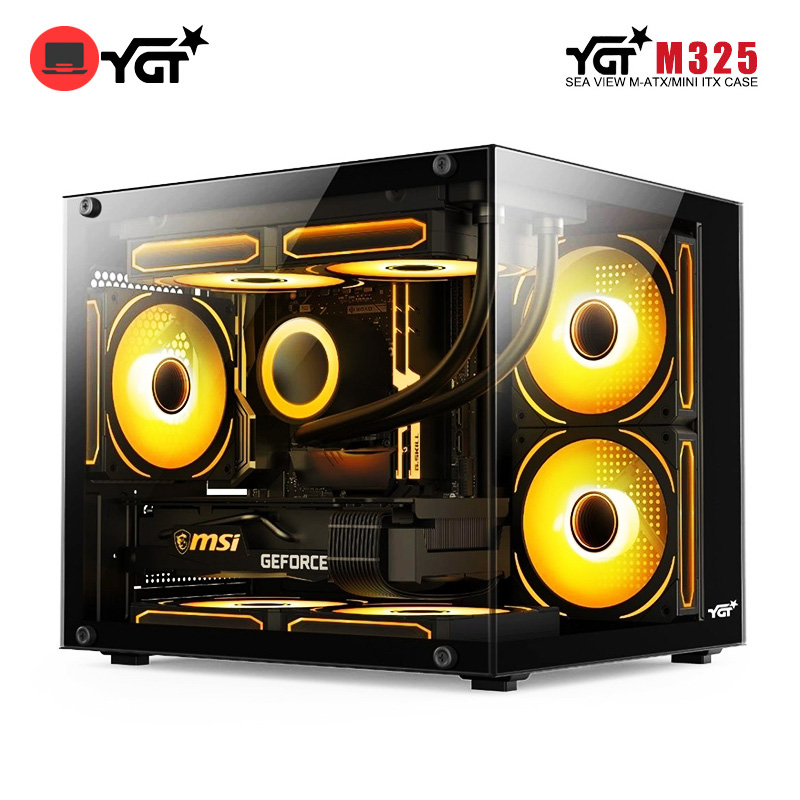 YGT Black/White Gaming Pc Case With Tempered Glass Seaview Place Cool ...