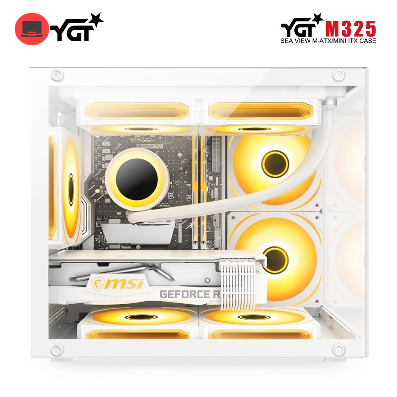 YGT Black/White Gaming Pc Case With Tempered Glass Seaview Place Cool ...