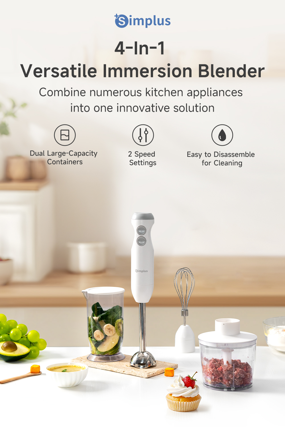 Simplus 4IN1 Handheld Blender Electric Hand Mixer Multi-Function Food ...