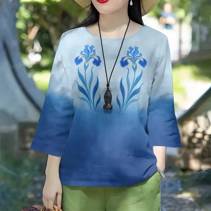 Modern Asean Attire For Women Stylish Ethnic Style T-Shirts 3/4 Sleeved ...