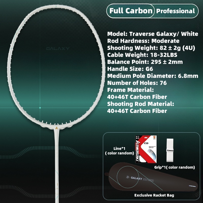 Kawasaki Badminton Racquet Traverse Galaxy 4U 22-32LBS Professional All ...