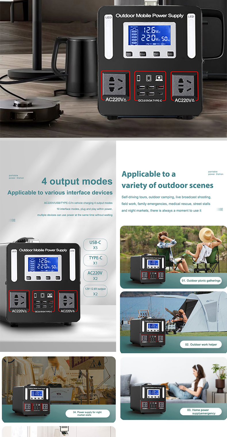 Portable 988,000mAh Solar Power Station, 1000W-400W High Capacity ...