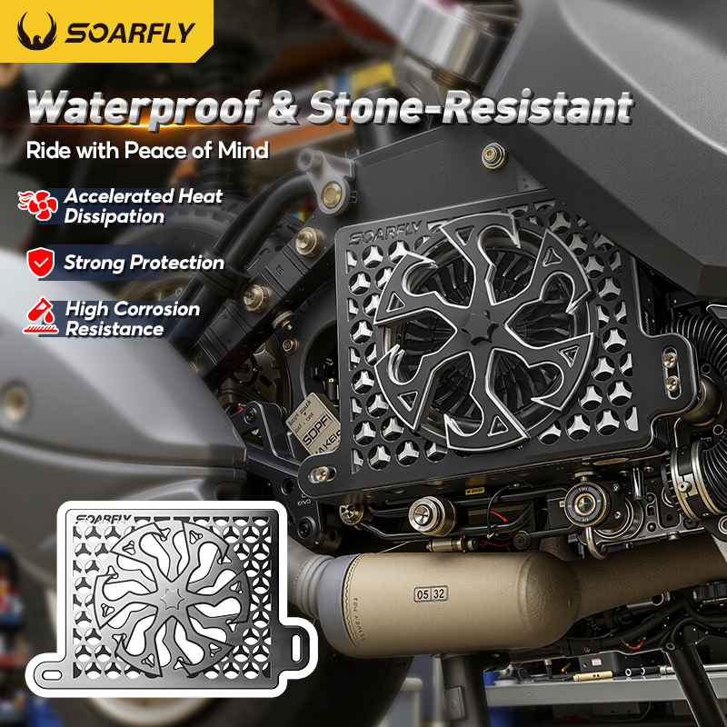SOARFLY Motorcycle Radiator Cover,Rotating Fan Cover,Waterproof,Fits ...