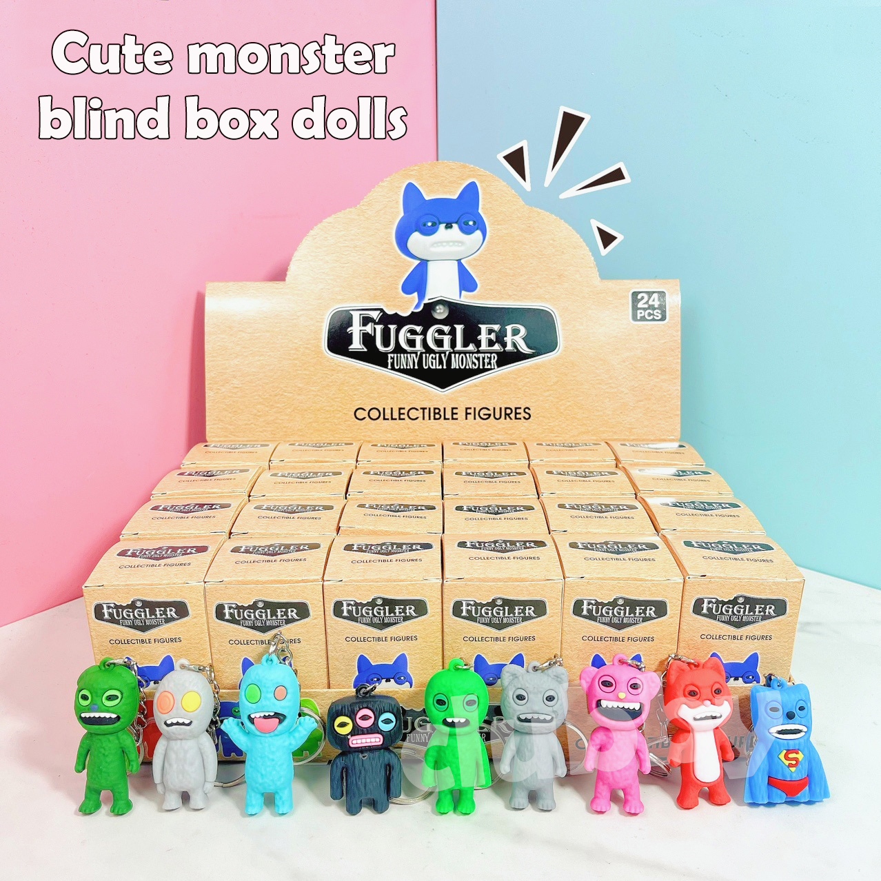 24 Fuggler blind box keychain Cute tooth monster Figures key chain toys ...