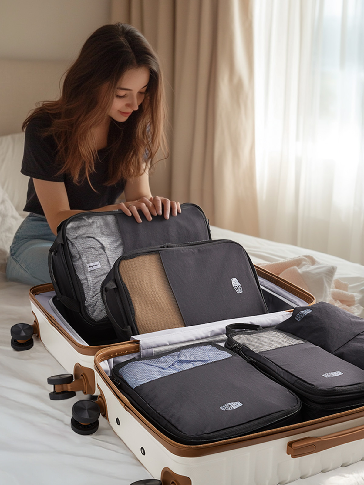 BAGSMART New Travel Packing Cubes Compression 6 Pcs Luggage Organizer ...