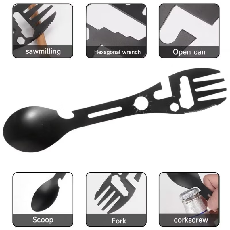 2pcs Stainless Steel Tactical Spork, 10-in-1 Camping Utensils ...