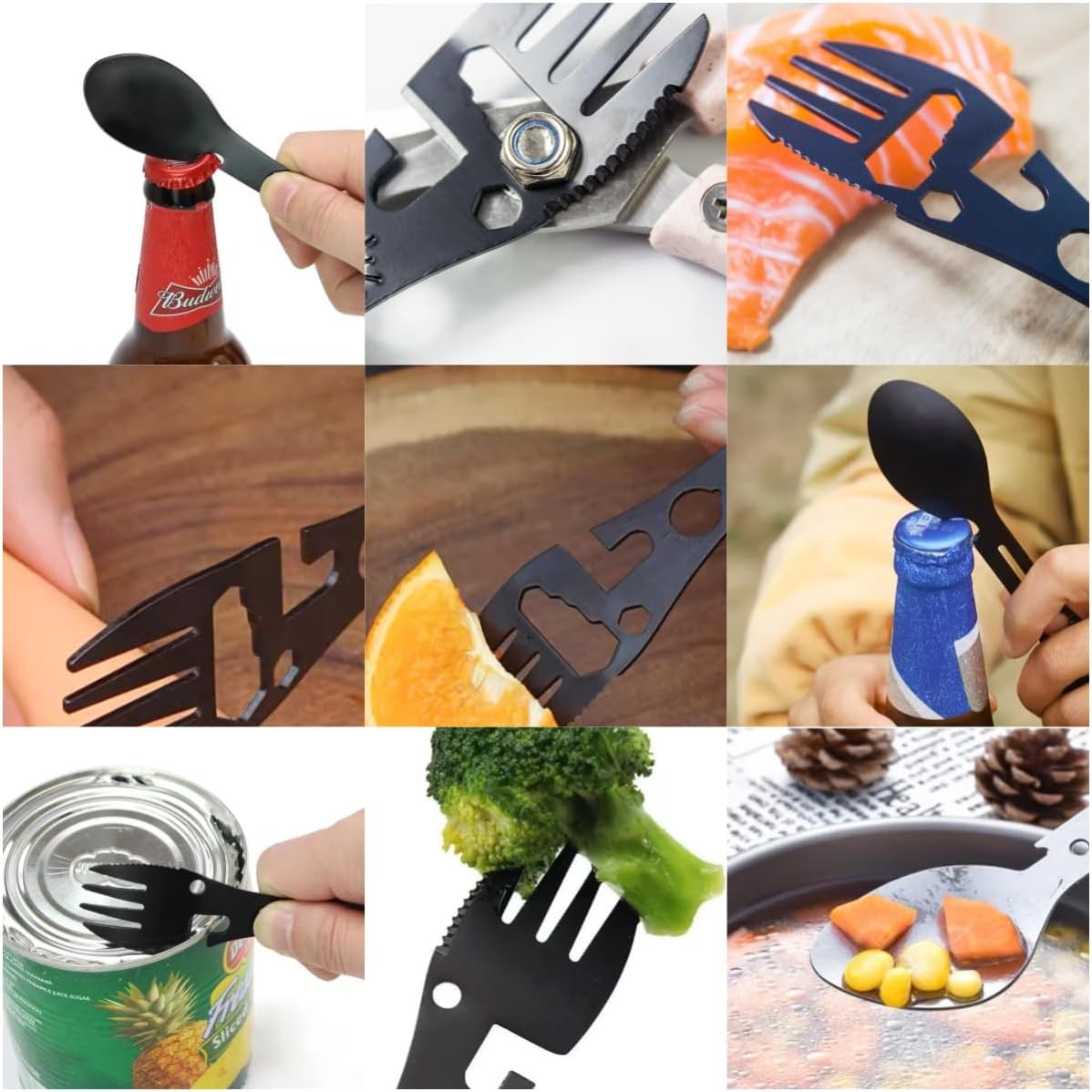 2pcs Stainless Steel Tactical Spork, 10-in-1 Camping Utensils ...