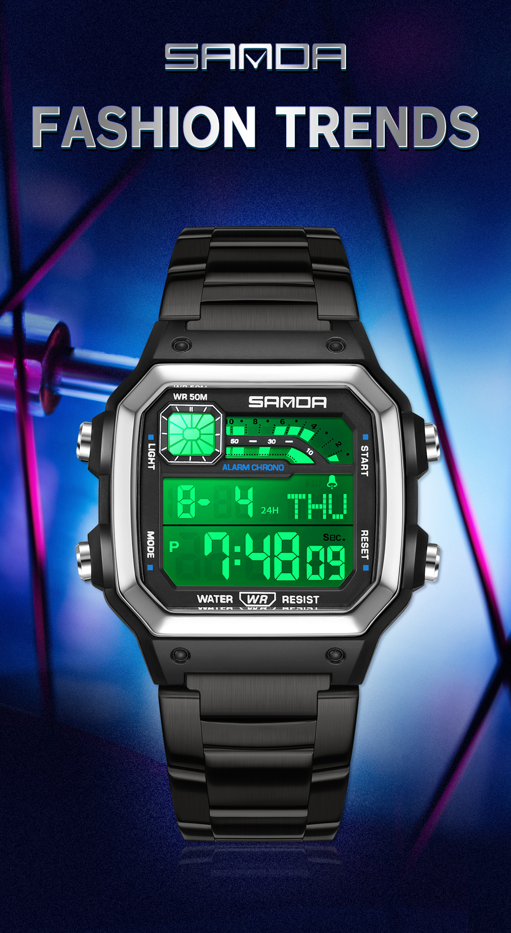 SANDA 6196 Fashion Men's Electronic Wristwatch Waterproof Sports ...