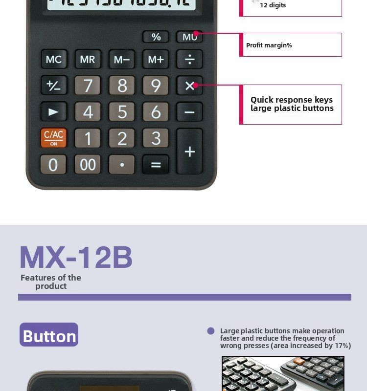 Casio MX-12B Calculator Pink Black Solar Calculator Student Business ...