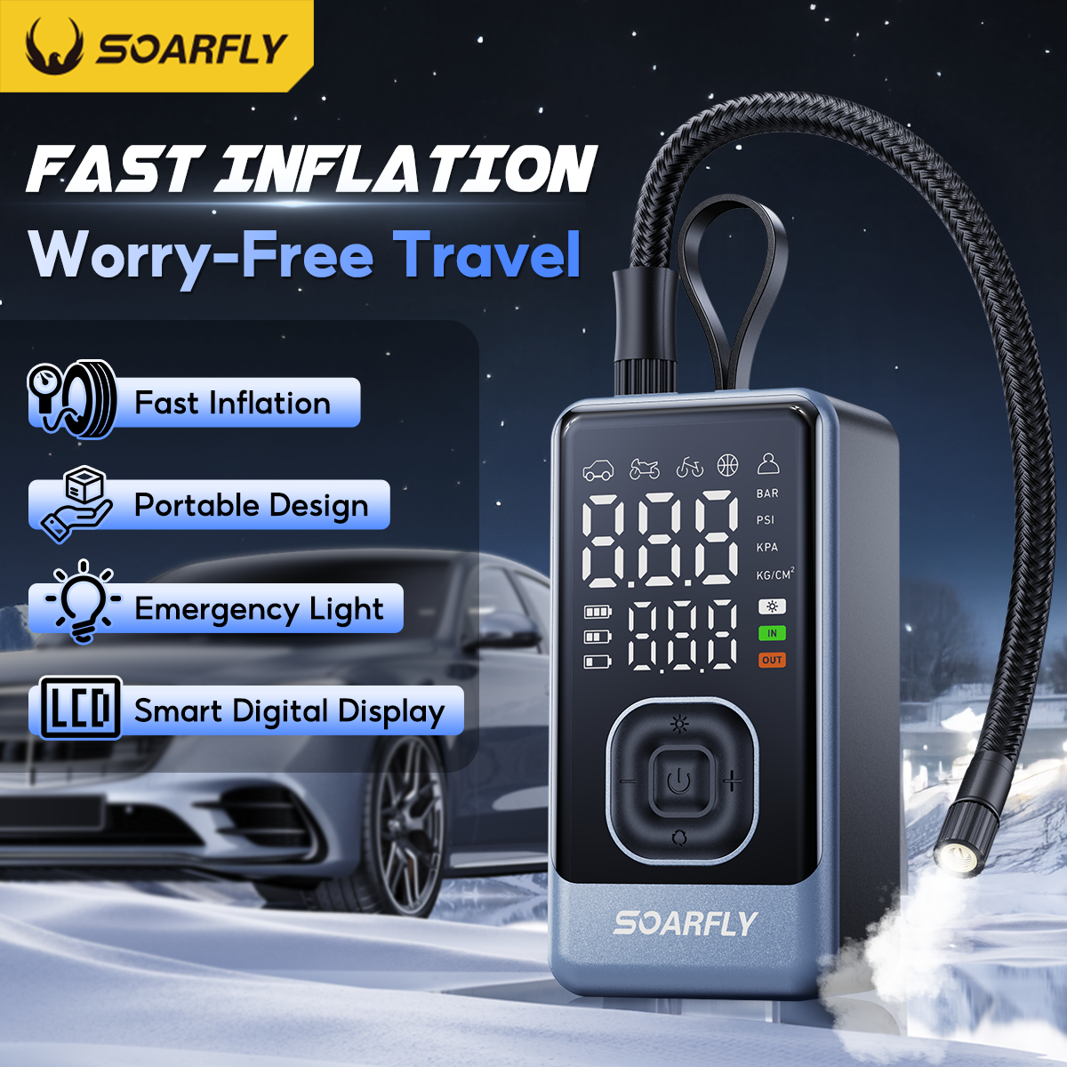 SOARFLY Inflator for Car Portable Fast Inflation with Auto Shut-Off for ...