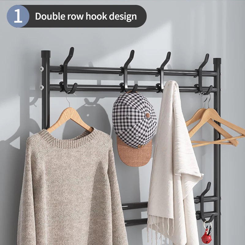 OKK Simple Floor Coat Rack Stand Shoe Rack Organizer 2in1 Versatile ...