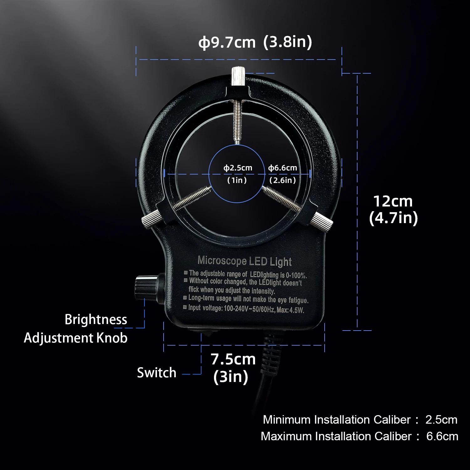 KUAIQU Microscope Illumination 56 Led Adjustable Ring Light 1-100% For ...