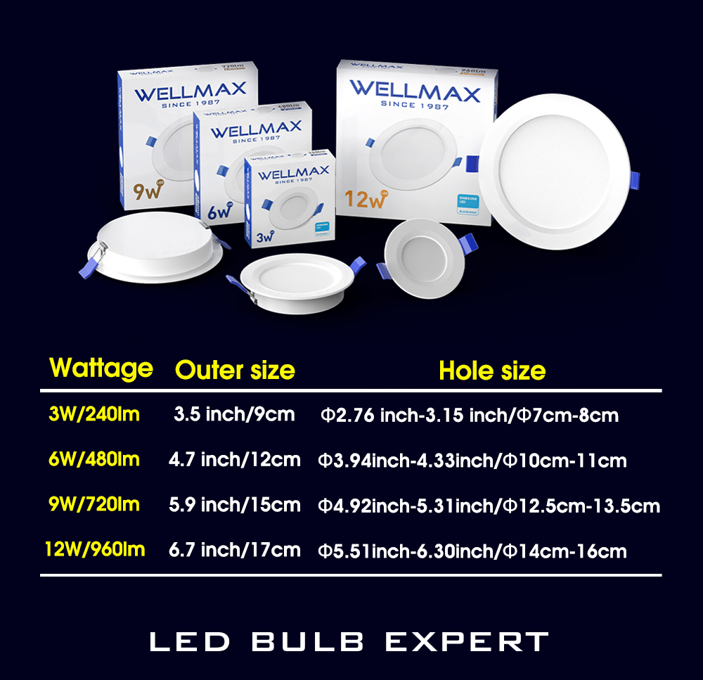 WELLMAX Downlight Adopt SAMSUNG LED Chip Recessed Ceiling Light 3W-12W ...