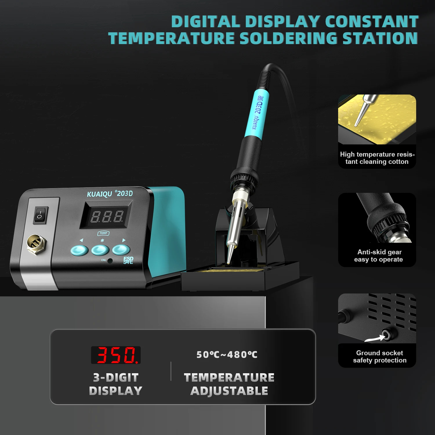 KUAIQU 203D Soldering Station High Power 75W 480 ℃ Fast Heating ...