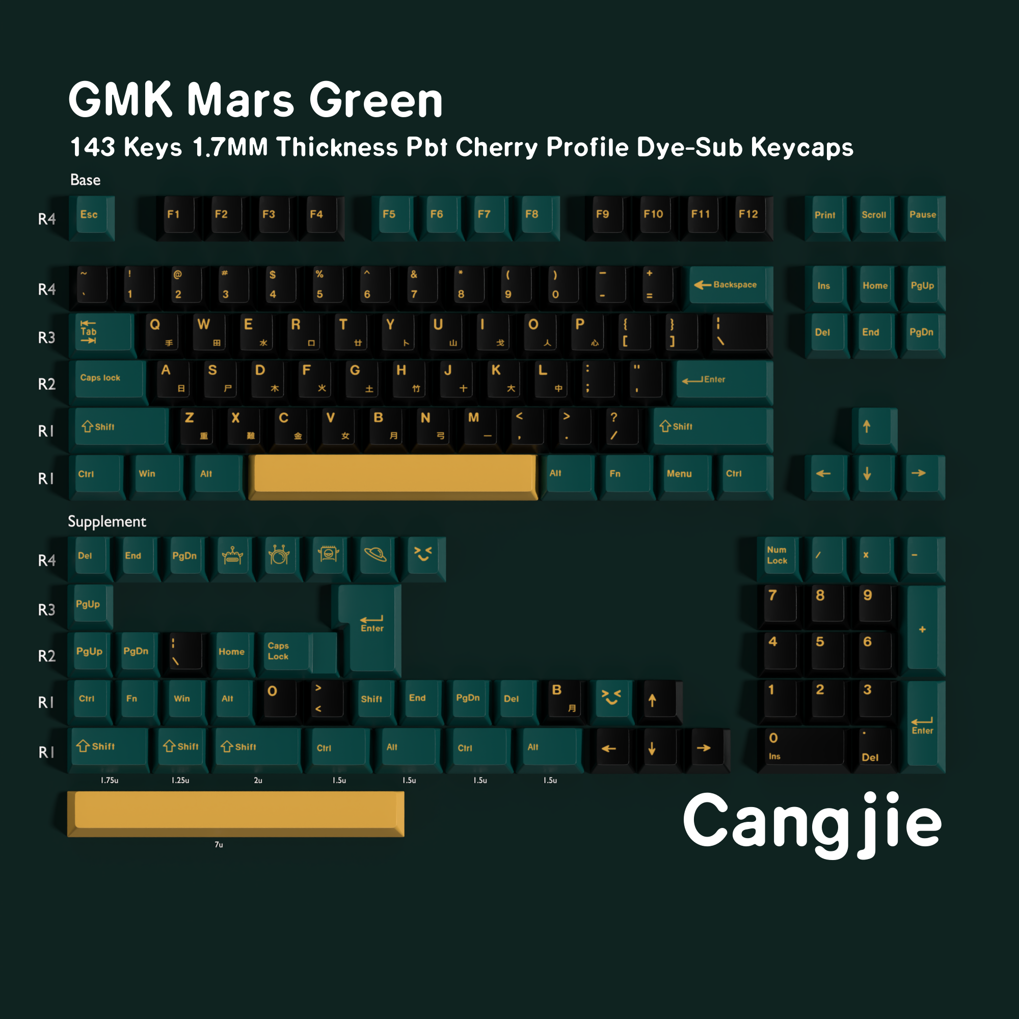 Mars Green Keycaps PBT Cherry Profile Dye-Sub Zhuyin Spanish Japanese ...