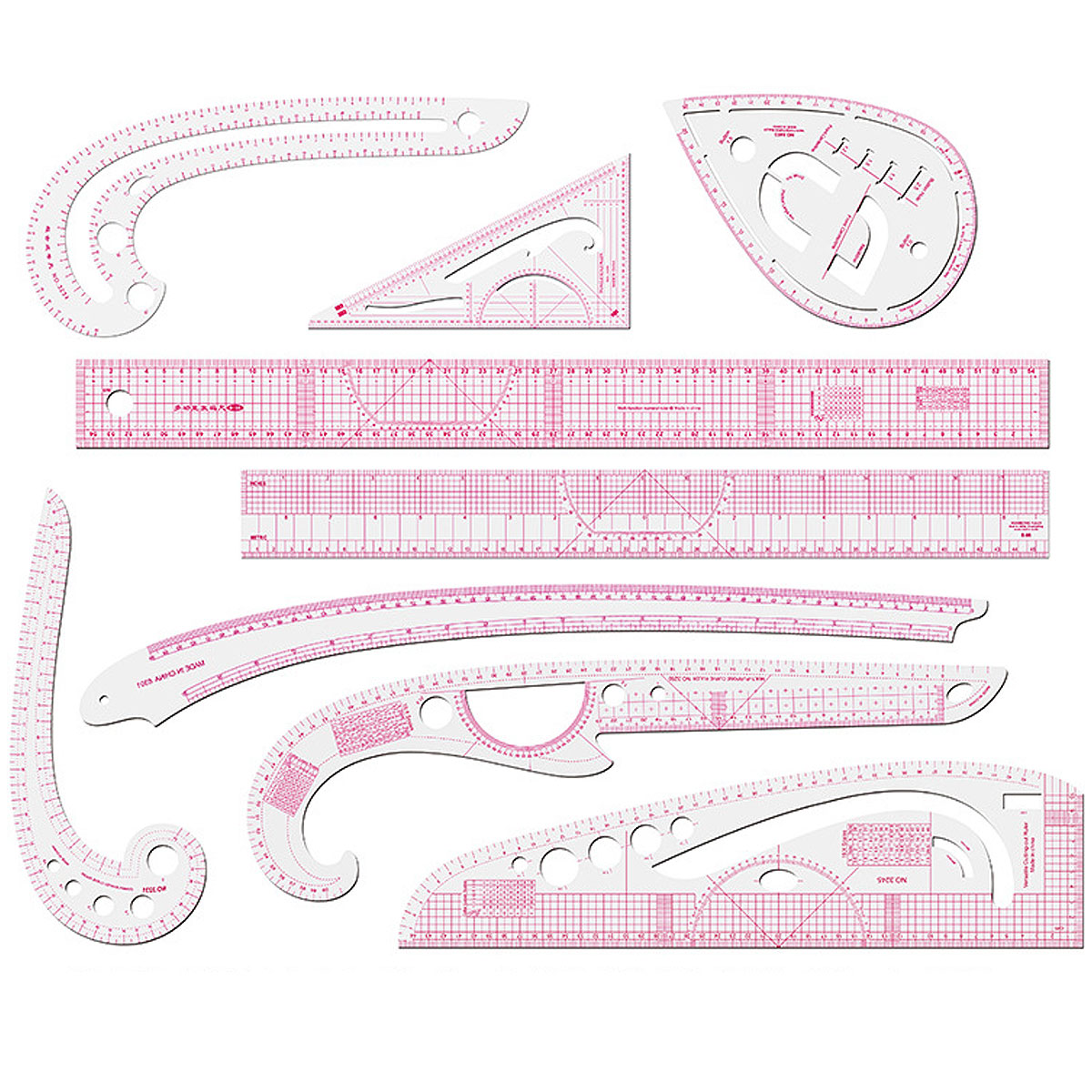 Sewing French Curve Ruler 9 Piece Measurement Tailor Clothing Drawing ...