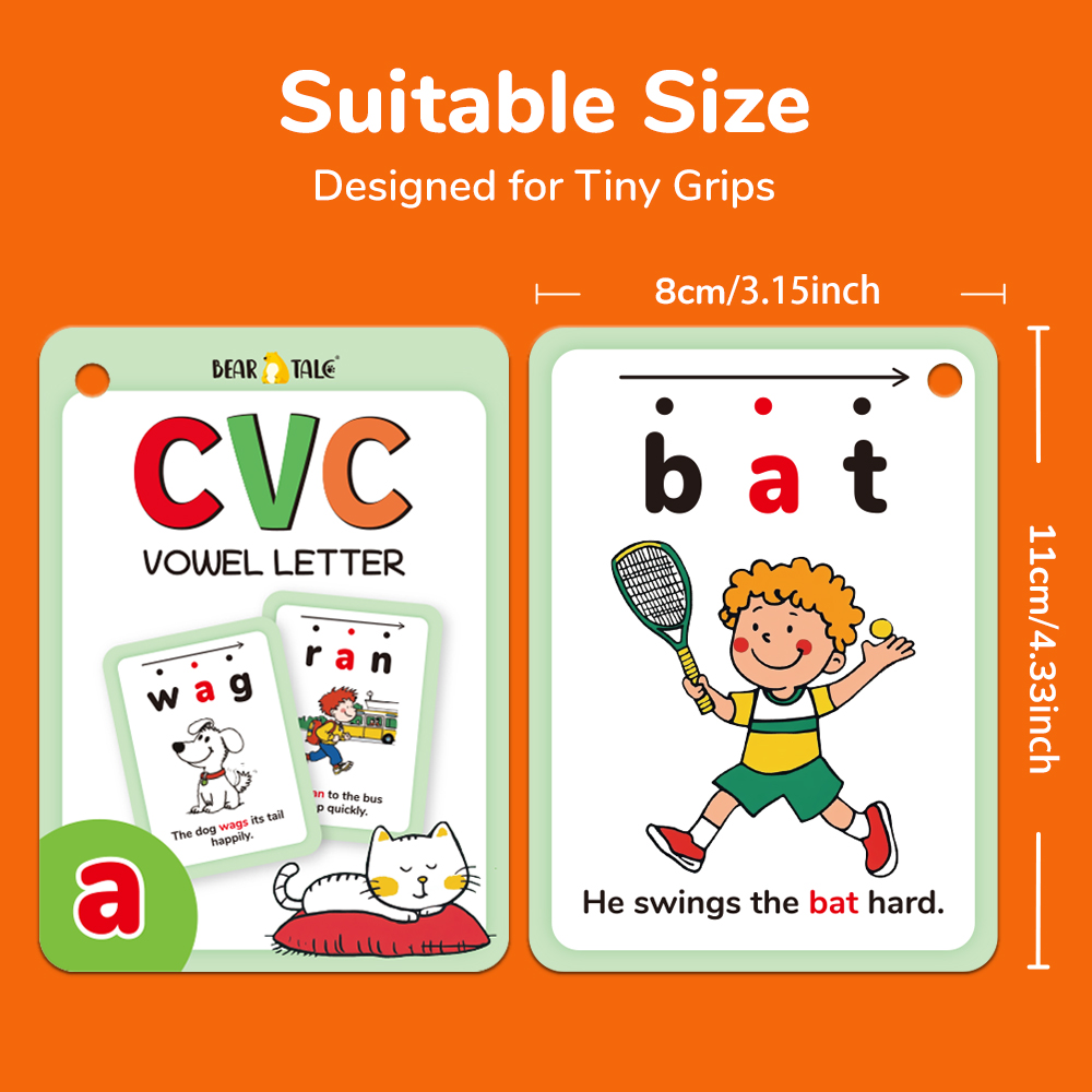 BEAR TALE 55Pcs CVC Words Flash Cards Kids Educational Sight Words ...