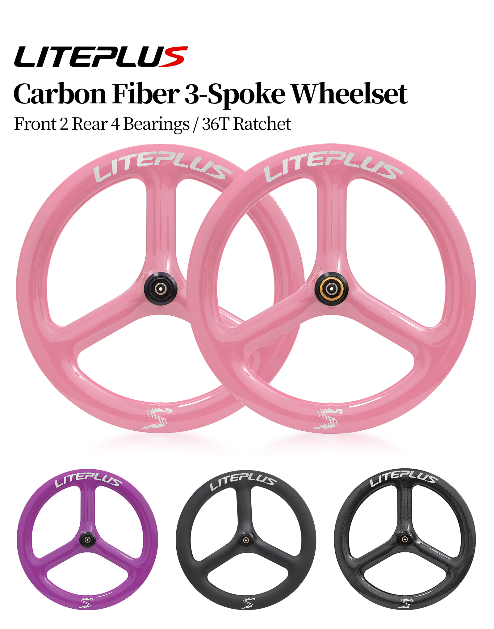 LITEPLUS 451 Carbon Fiber Folding Bike Wheel Set 20 Inch 451 Disc Brake Rim BMX Tri Spoke Wheel ...