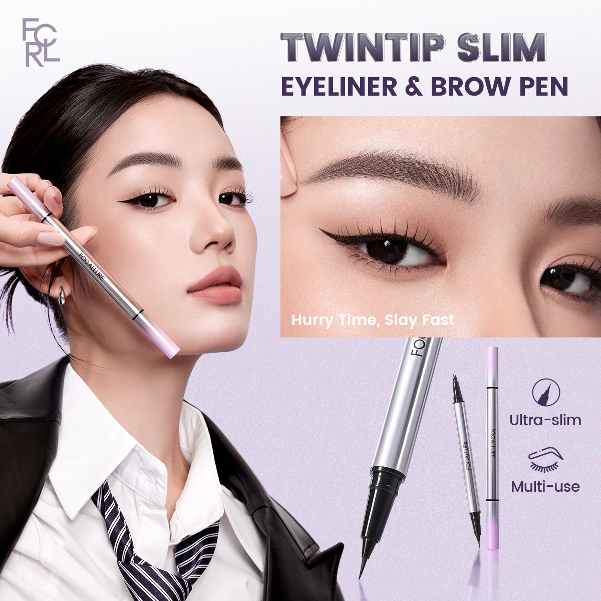 FOCALLURE TwinTip Slim Eyeliner Brow Pen Ultra Fine 2-in-1 Waterproof ...