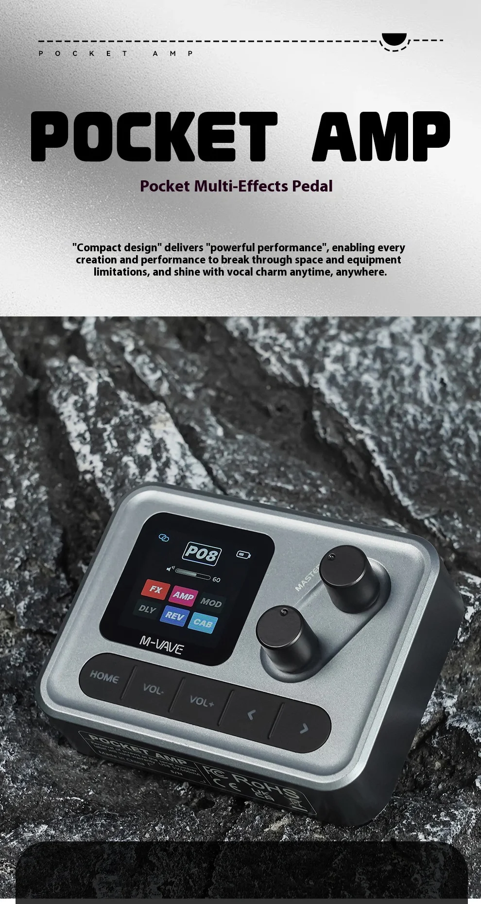 M-VAVE Pocket AMP Mini Guitar Bass Amp 1.54" LCD Color Screen 1450mAh ...