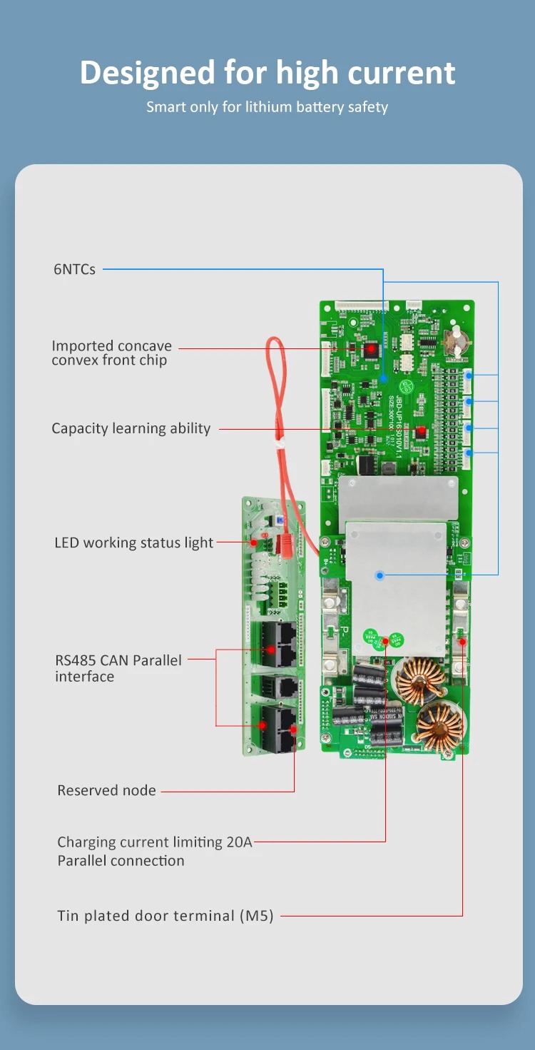 JBD BMS Home Energy Storage LiFePO4 16S 48V 100A 150A 200A JIABAIDA Smart BMS LCD CAN UART RS485 ...