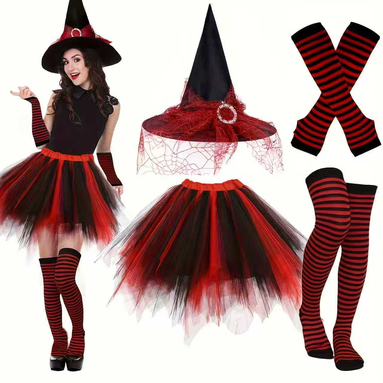 Woman Halloween Witch Costume Witch Hat Tulle Tutu Skirt Stockings Wand ...