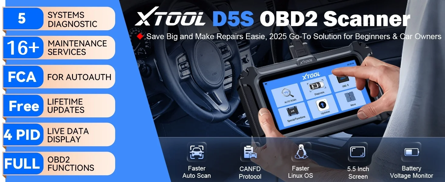 XTOOL D5S D5 Engine/Transmission/ABS/SRS/EPB System OBD2 Scanner ...