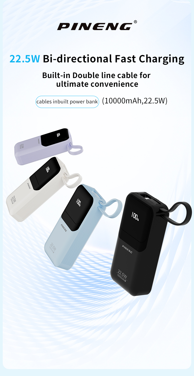 Pineng PN-831PD 10000mAh Portable Powerbank Built-in Dual Cable 22.5W ...