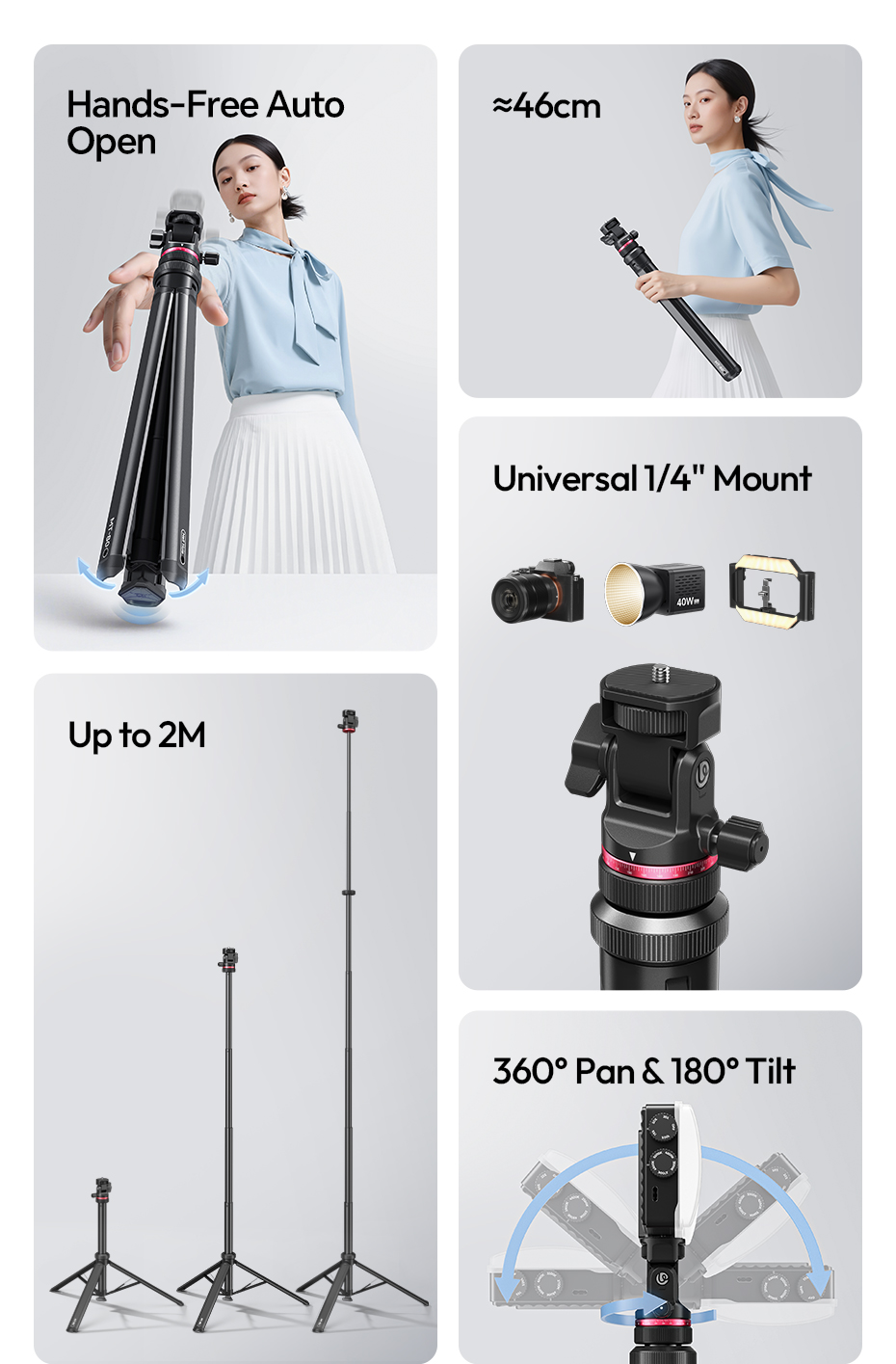 Ulanzi MT-80 Auto-Open Tripod 2M Quick Release Light Stand Tripod with ...