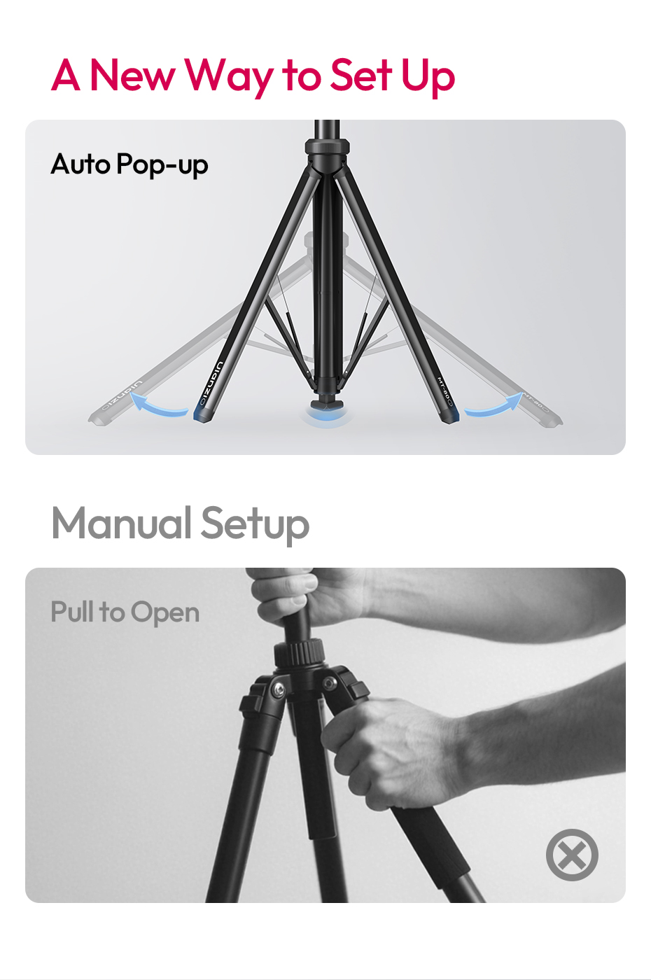 Ulanzi MT-80 Auto-Open Tripod 2M Quick Release Light Stand Tripod with ...