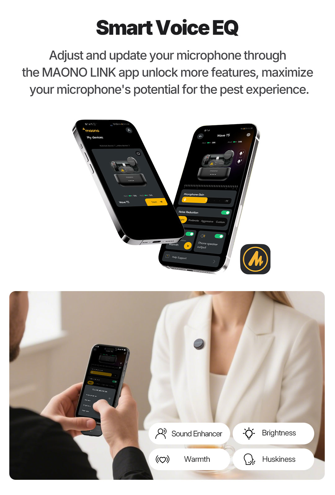 Maono T5 Wireless Lavalier Microphone Noise Cancelling Microphone with ...