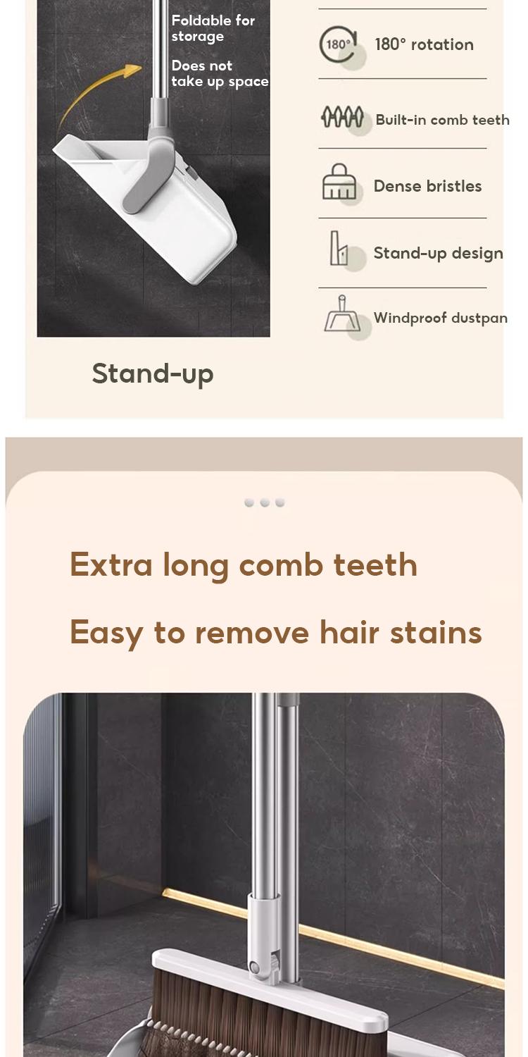 BOSHUO New Upgrade Broom and Dustpan Set Double Scraping Teeth New Home ...