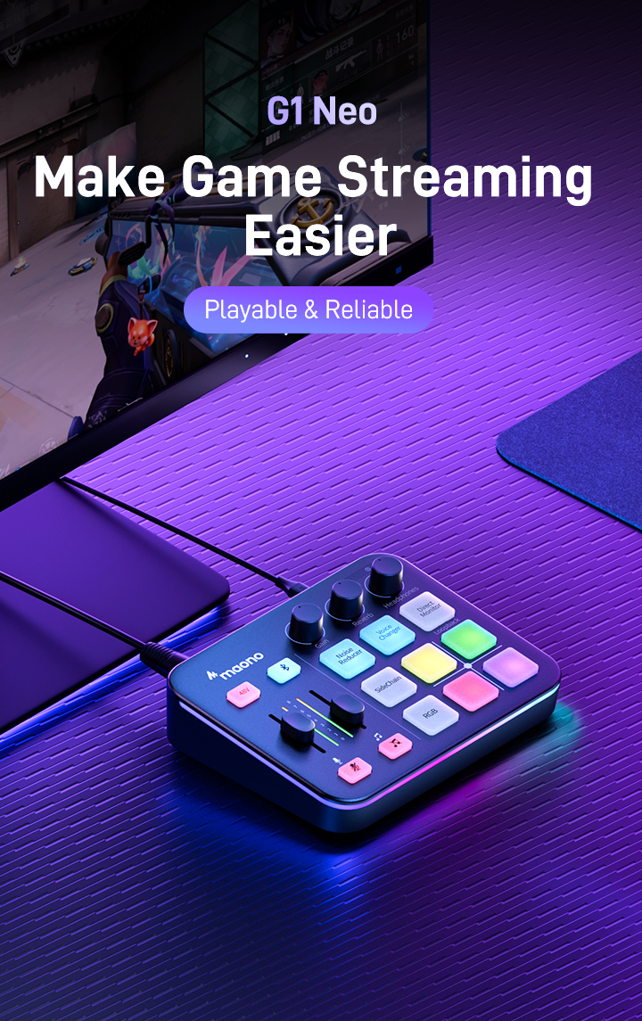 Maono G1 Neo Sound Card Audio Mixer with PD100X Dynamic Microphone for ...