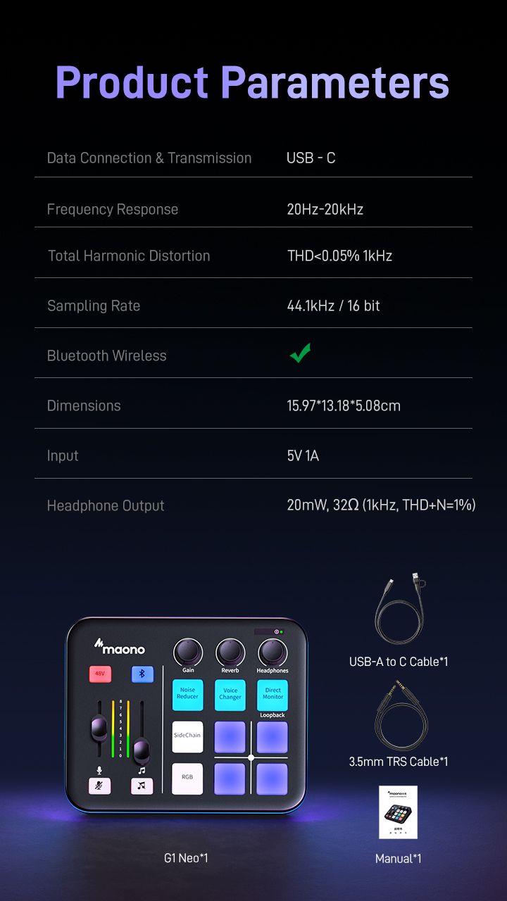 Maono G1 Neo Sound Card Audio Mixer with PD100X Dynamic Microphone for Smart Phone,PC,Gaming ...