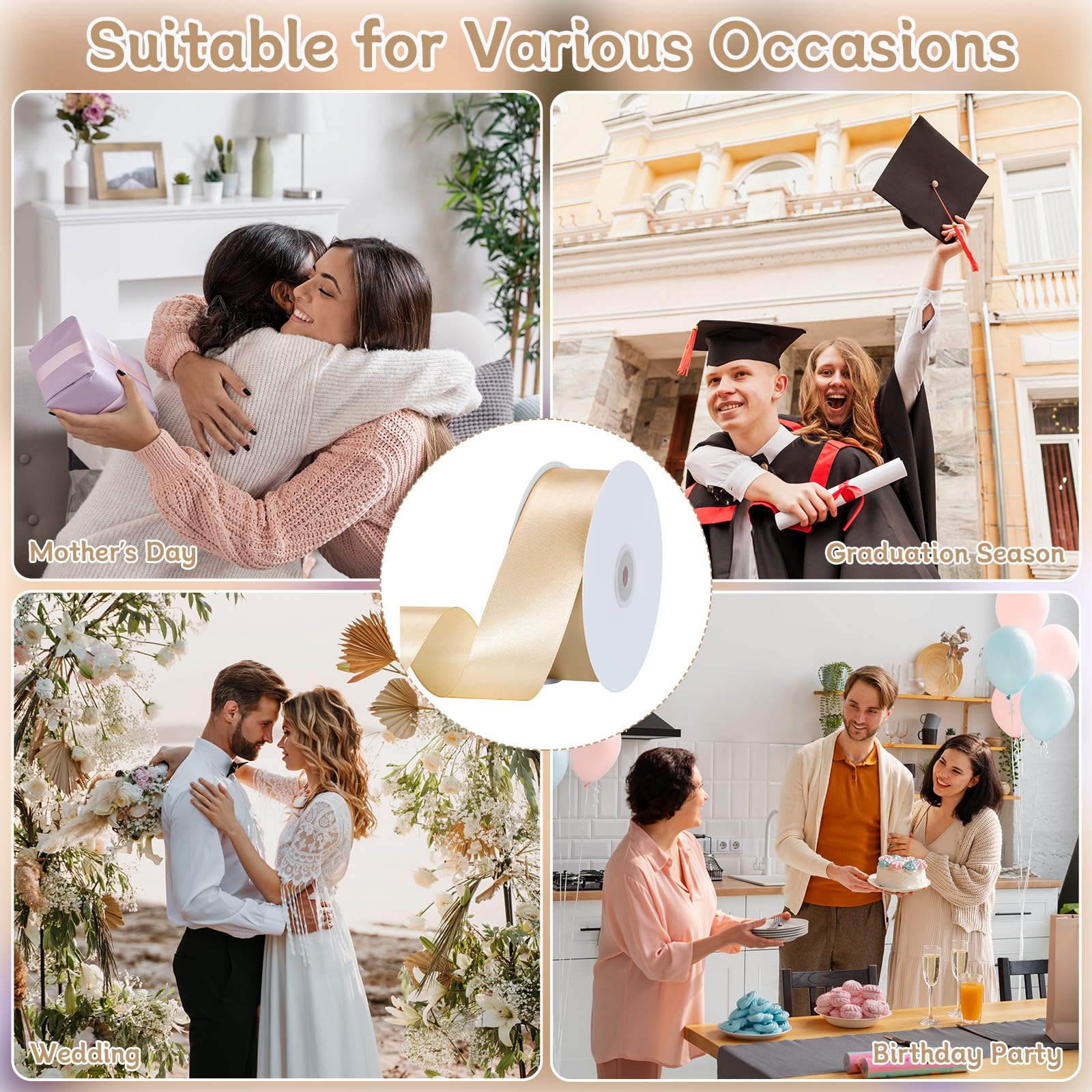 (50Yards/Roll) 1 inch PREMIUM GRADE Satin Ribbon Roll 1.5 inch Double ...