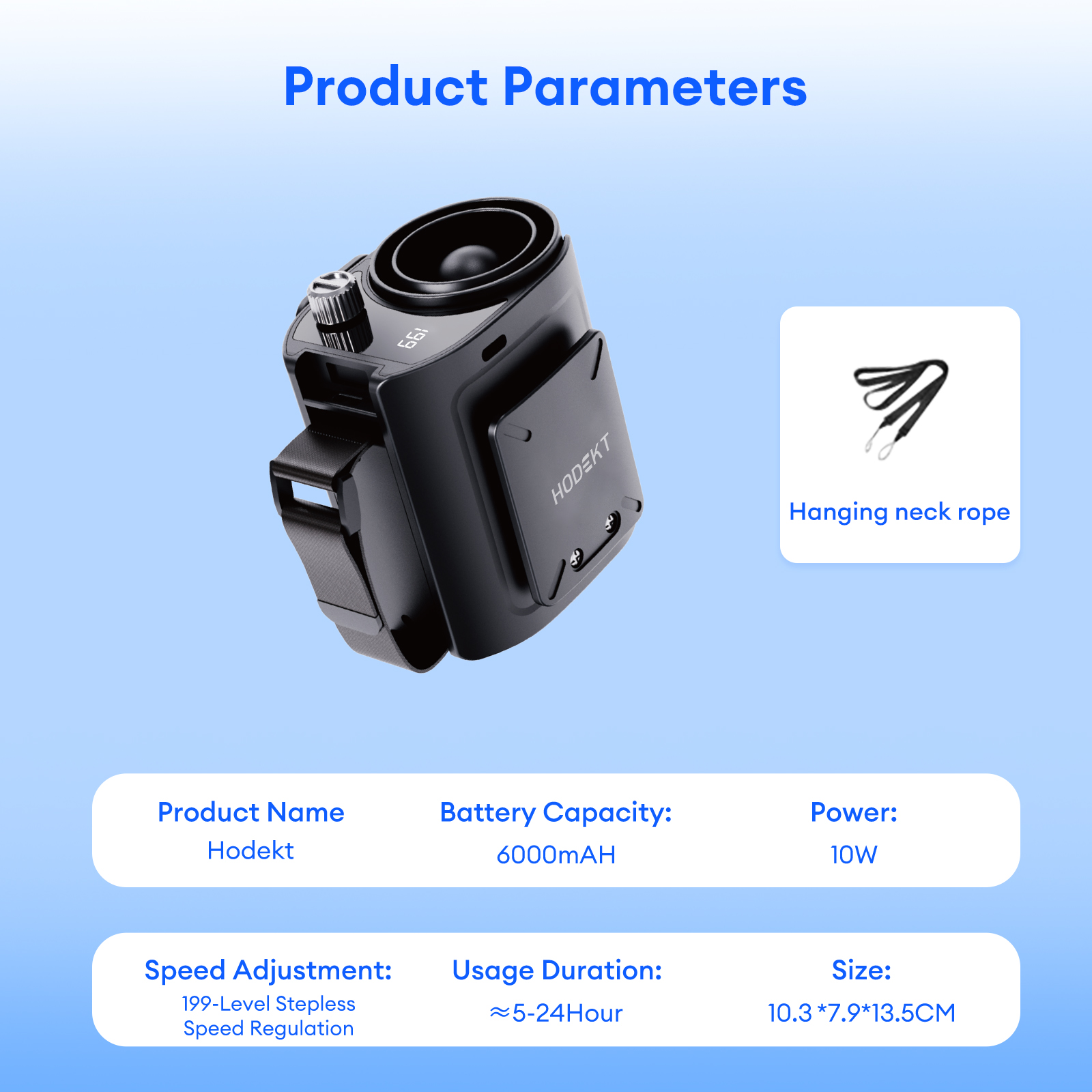 HODEKT Portable Waist Fan 6000mAh 5 Speed Strong Wind Portable Fan ...