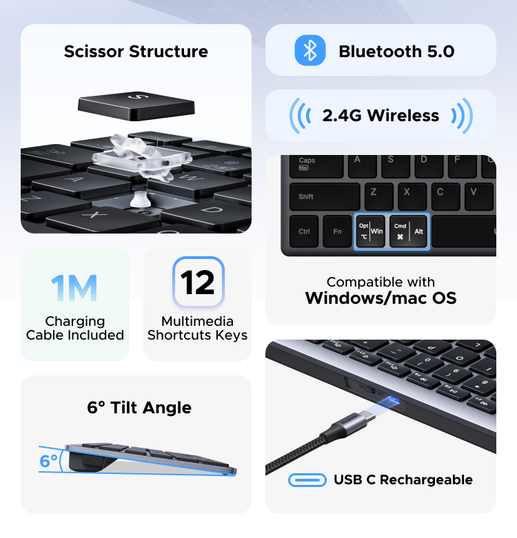 UGREEN Rechargeable Wireless Keyboard 99 Keys Bluetooth 5.0 2.4G ...