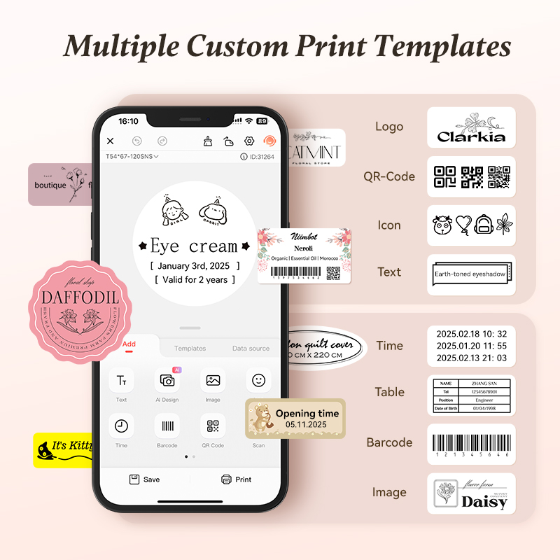 Niimbot B1 Cosmetics Label Printer Smart Bluetooth Portable Inkless ...