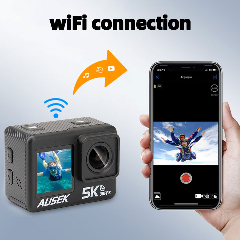 Orig AUSEK M60 AT-M60TR Action Camera 5K 30FPS 20MP 2.0 Touch LCD 5X ...