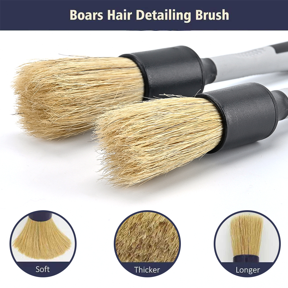 Bear Force Boar’s Hair Car Detailing Brush Set, Soft Thicker Longer ...