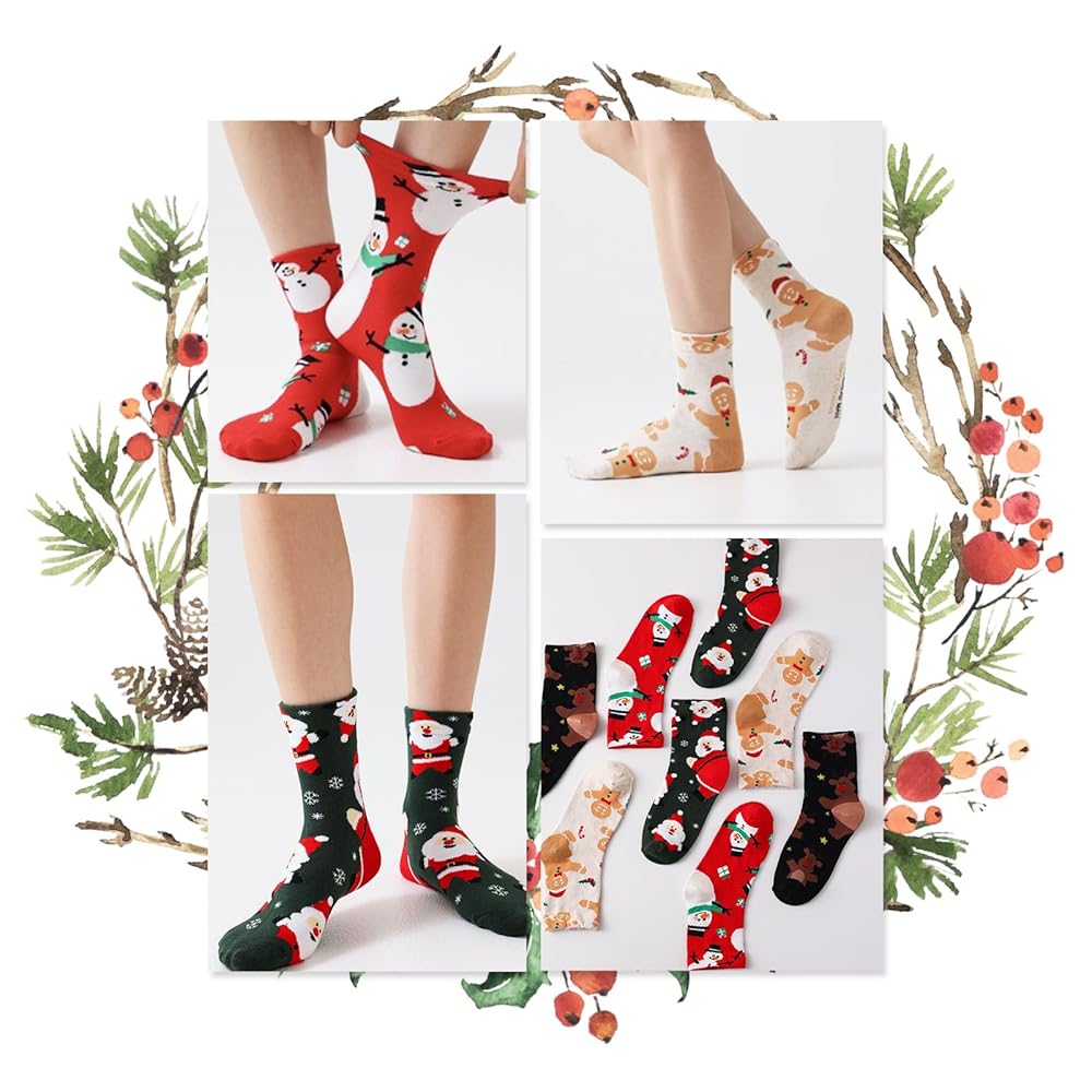 Festive Christmas Socks - Snowman & Gingerbread Crew Medyas (Red/Green) | Shopee Philippines