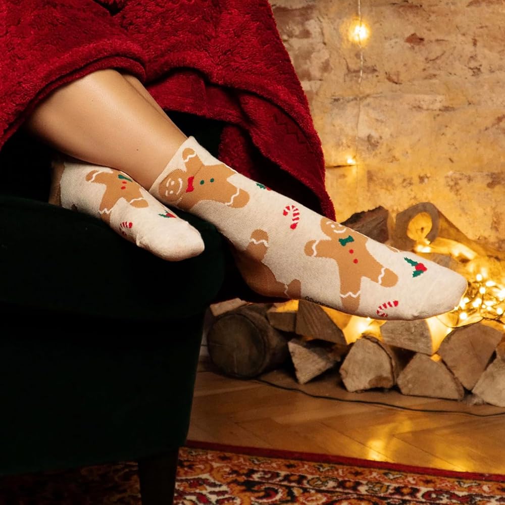 Festive Christmas Socks - Snowman & Gingerbread Crew Medyas (Red/Green) | Shopee Philippines
