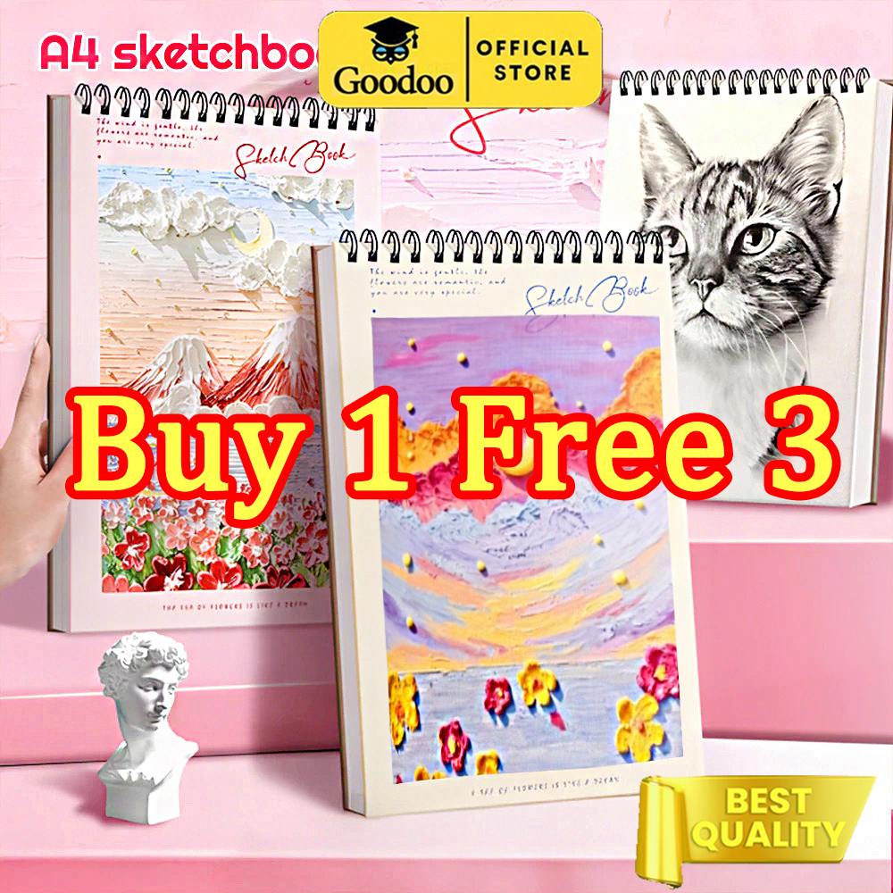 【Buy 1 Free 3】A4 Double Spring Sketchbook Cute Cartoon Blank Sketch Pad Thick Drawing Book Art ...