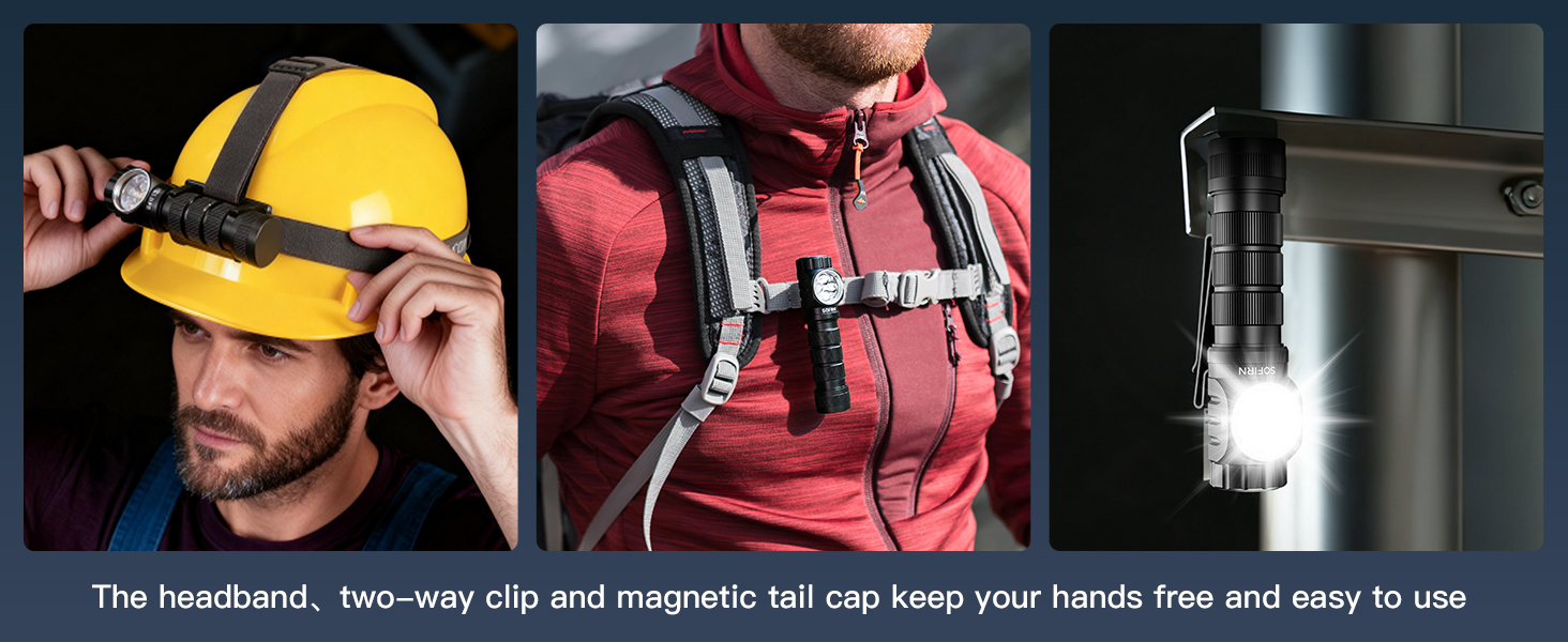 SOFIRN HS43 Dual Light LED Flashlight - White & Red Modes, Magnetic Rotary Switch, Hands-Free ...