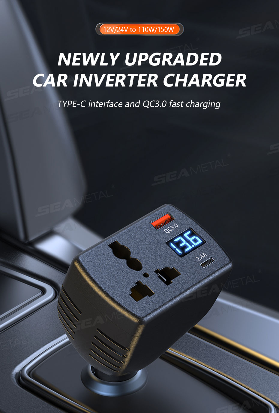 SEAMETAL Car Inverter 12v 24v To 220v Power Converter Multi-Function ...