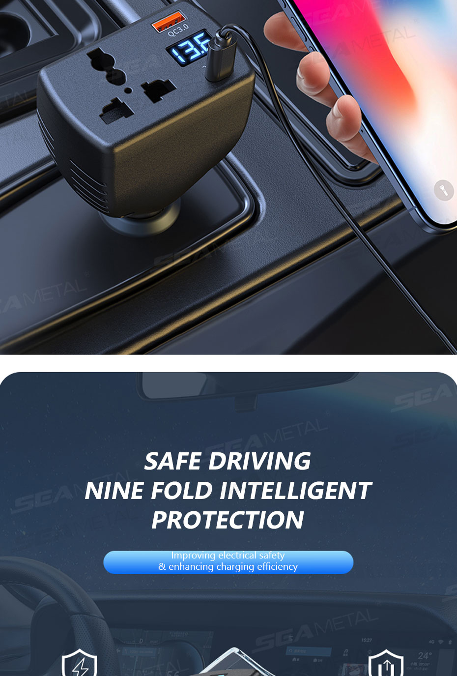 SEAMETAL Car Inverter 12v 24v To 220v Power Converter Multi-Function ...