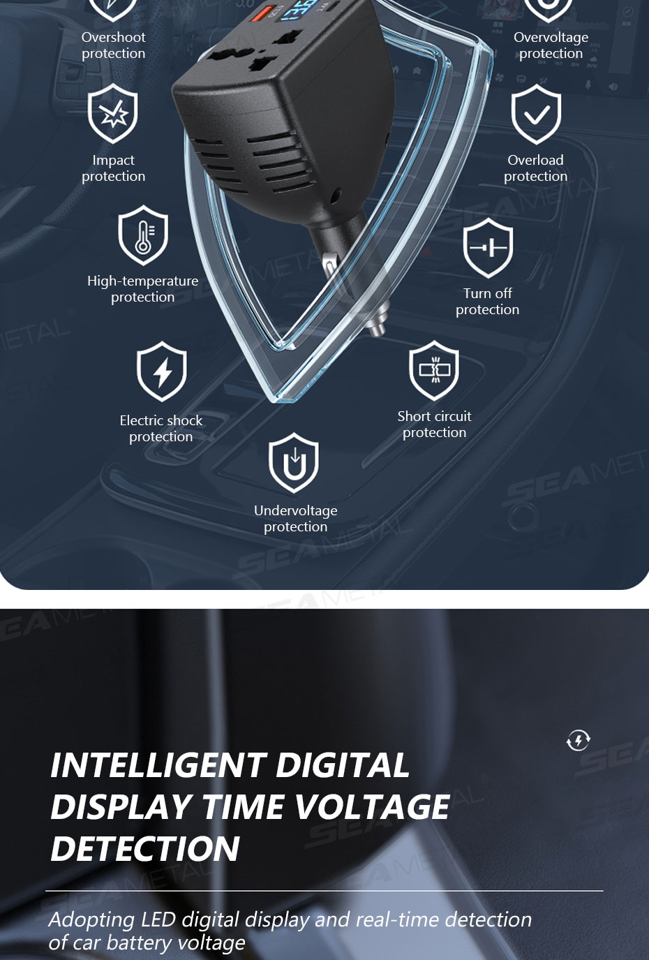 SEAMETAL Car Inverter 12v 24v To 220v Power Converter Multi-Function ...